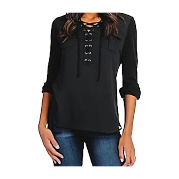 Peter Nygard | Tops | Nygard Collection Black Laceup Front Top Size ...